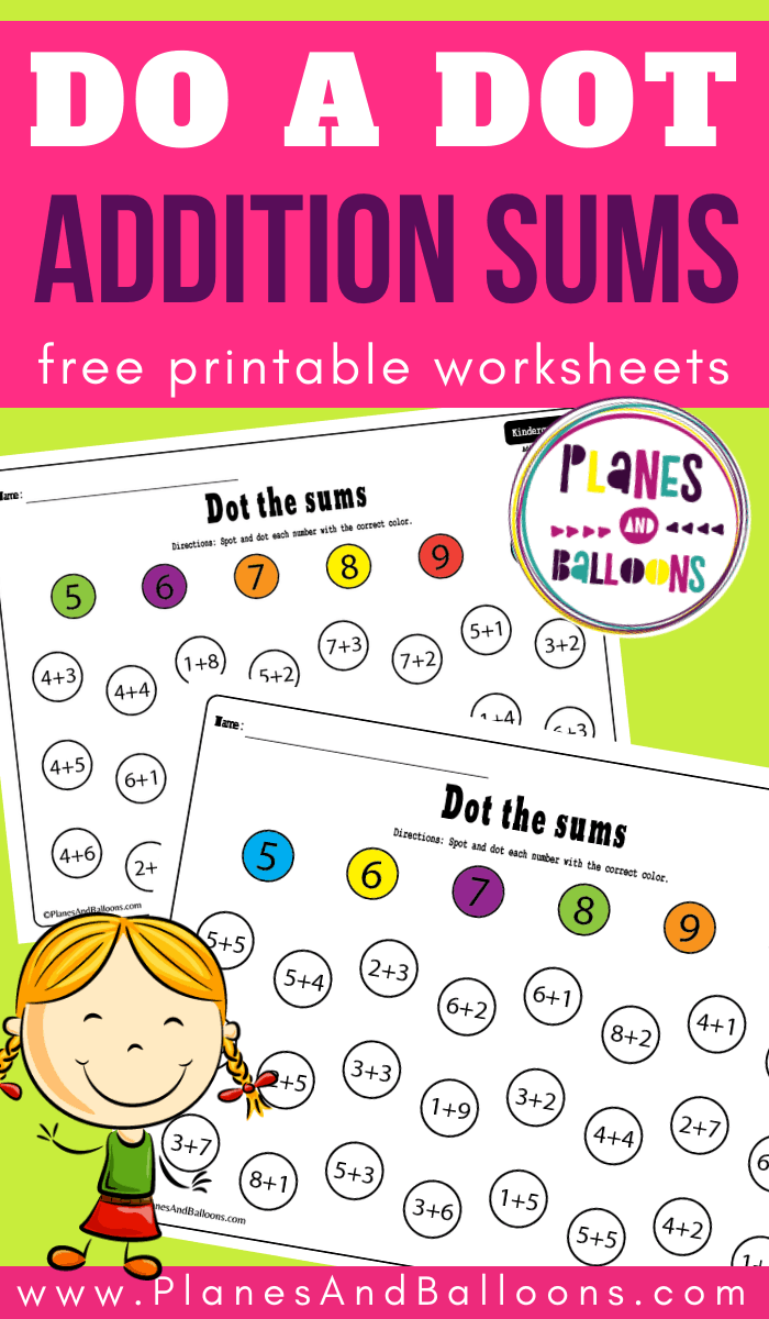 Dot marker addition to 10 worksheets - Planes & Balloons