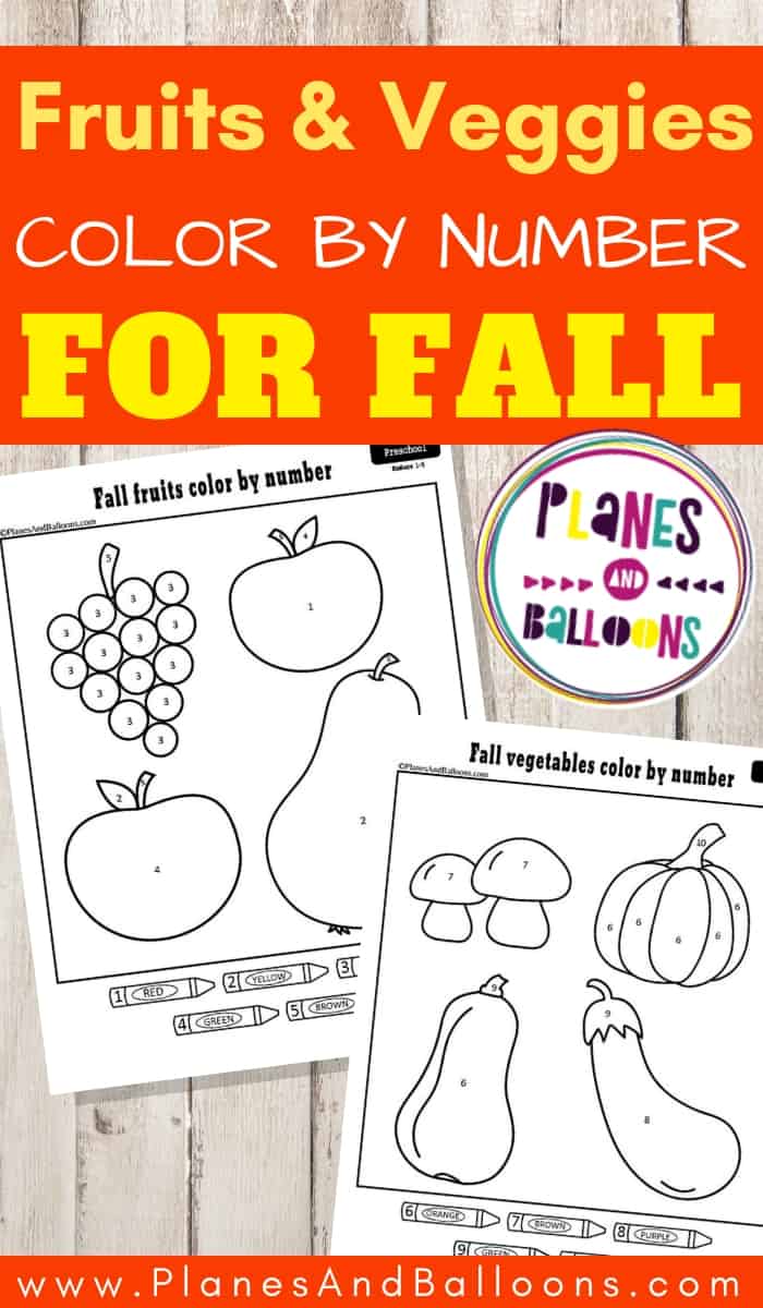 Fall color by number printable - Planes & Balloons