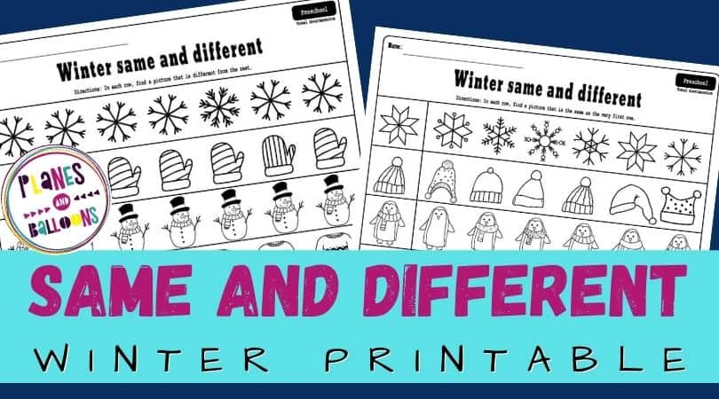 Winter Same And Different Worksheets For Preschool - Planes & Balloons