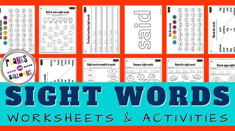 FREE Sight Words Worksheets & Printables - Planes & Balloons