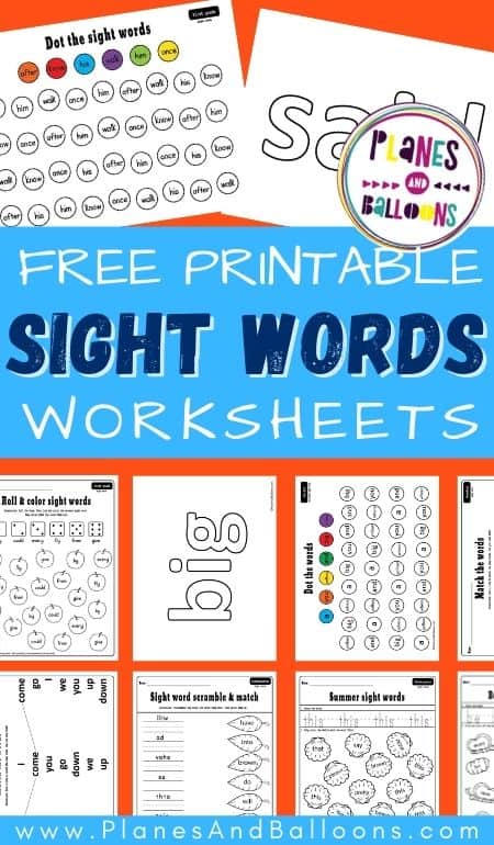 FREE Sight Words Worksheets & Printables - Planes & Balloons