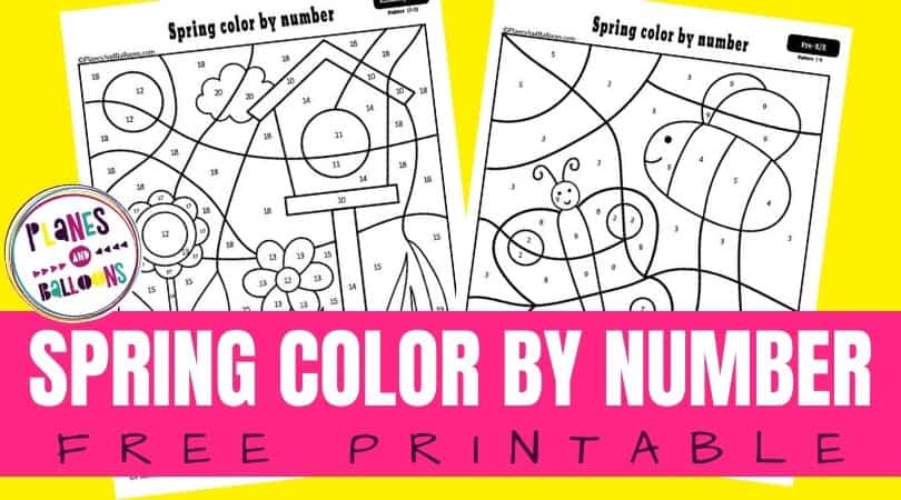 Spring Color By Number - Planes & Balloons Worksheets