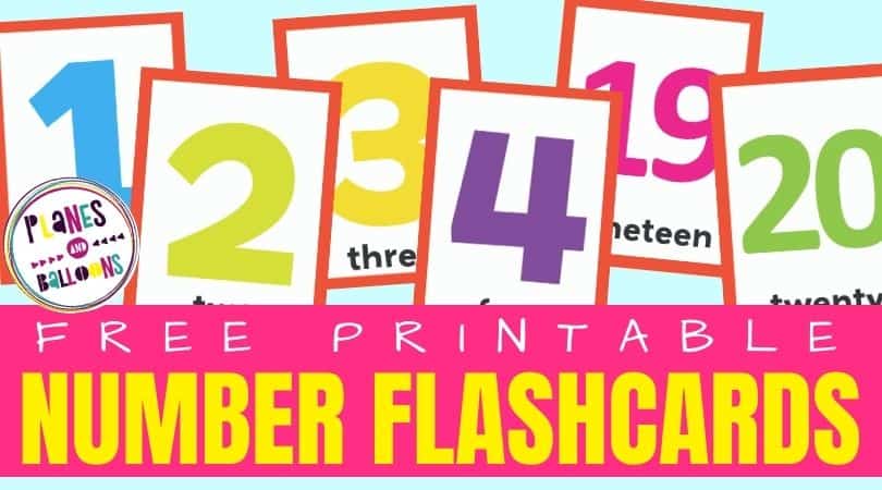 Number Flashcards 1-20 FREE Printable - Planes & Balloons
