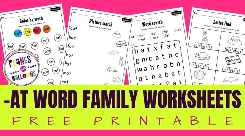 At Word Family Worksheets (Free Printable) - Planes & Balloons