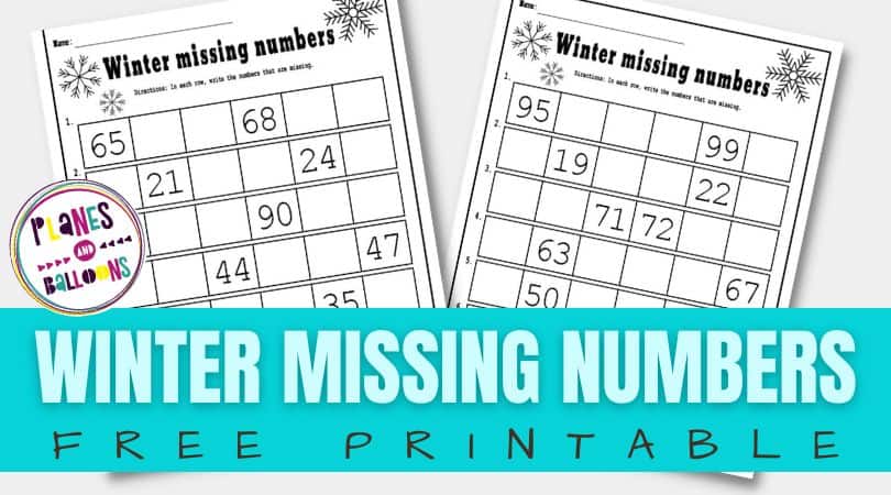 Winter Missing Numbers For First Grade - Planes & Balloons