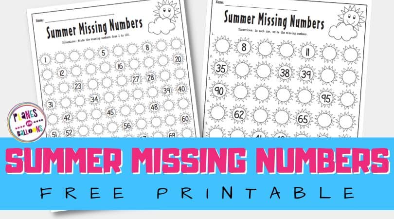Summer Missing Numbers 1-100 - Planes & Balloons